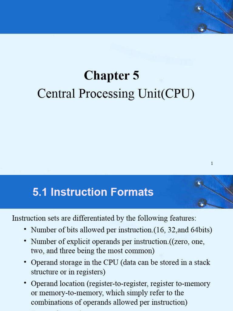 Comp 321 Lecture Slide Chapter 5 (Central Processing Unit (CPU) | PDF