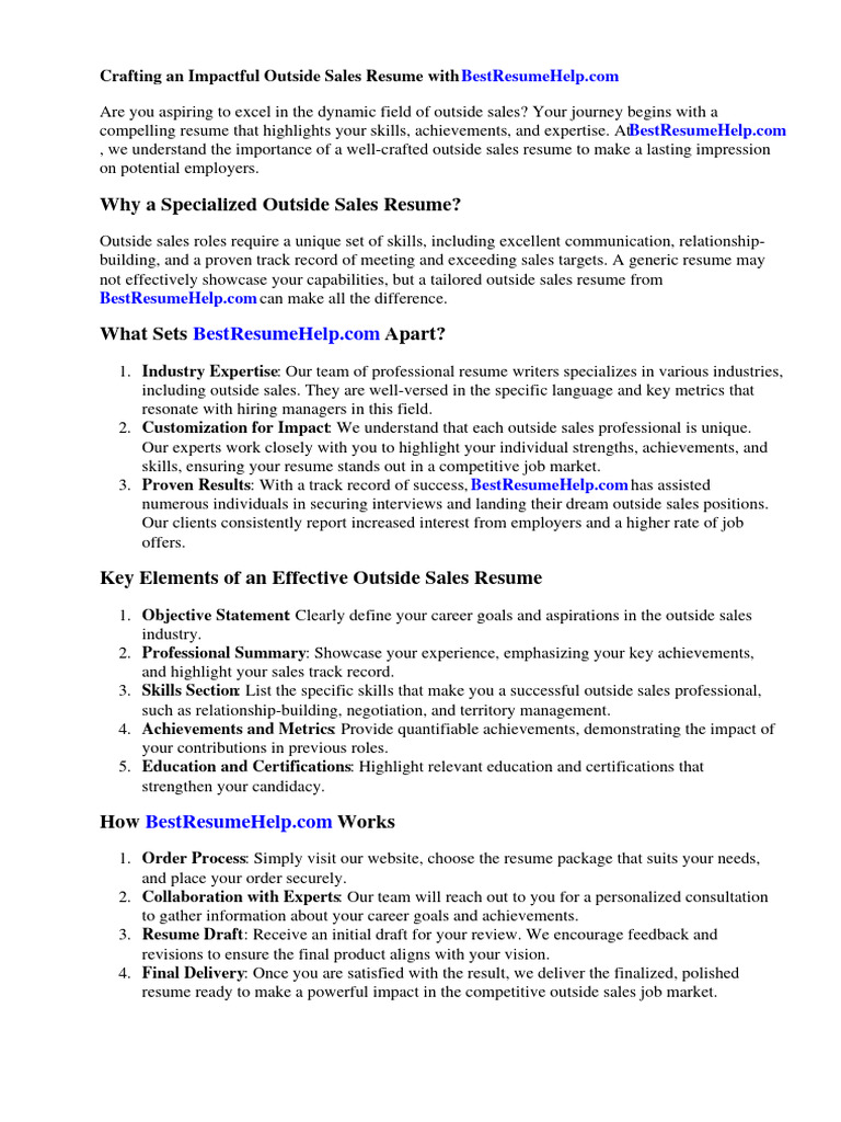 Outside Sales Resume | PDF | Sales | Customer Relationship Management