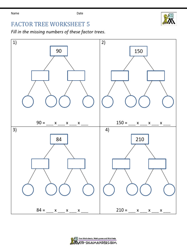 Factor Tree Worksheet 5 | PDF