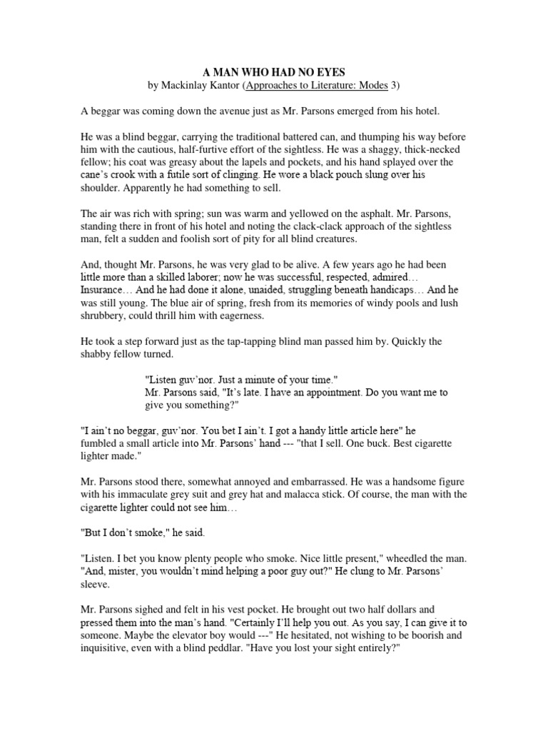 A Man Who Had No Eyes - MacKinlay Kantor With Questions | PDF