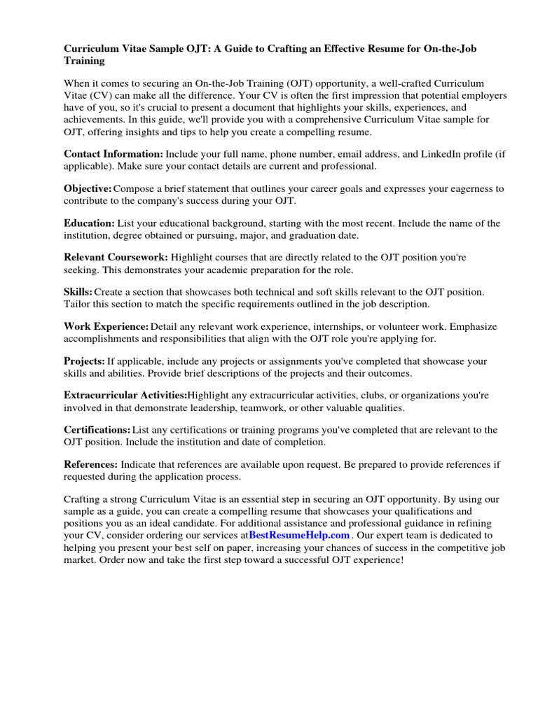 Curriculum Vitae Sample Ojt | PDF | Résumé