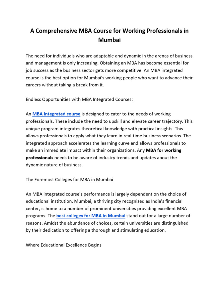A Comprehensive MBA Course For Working Professionals in Mumbai | PDF ...