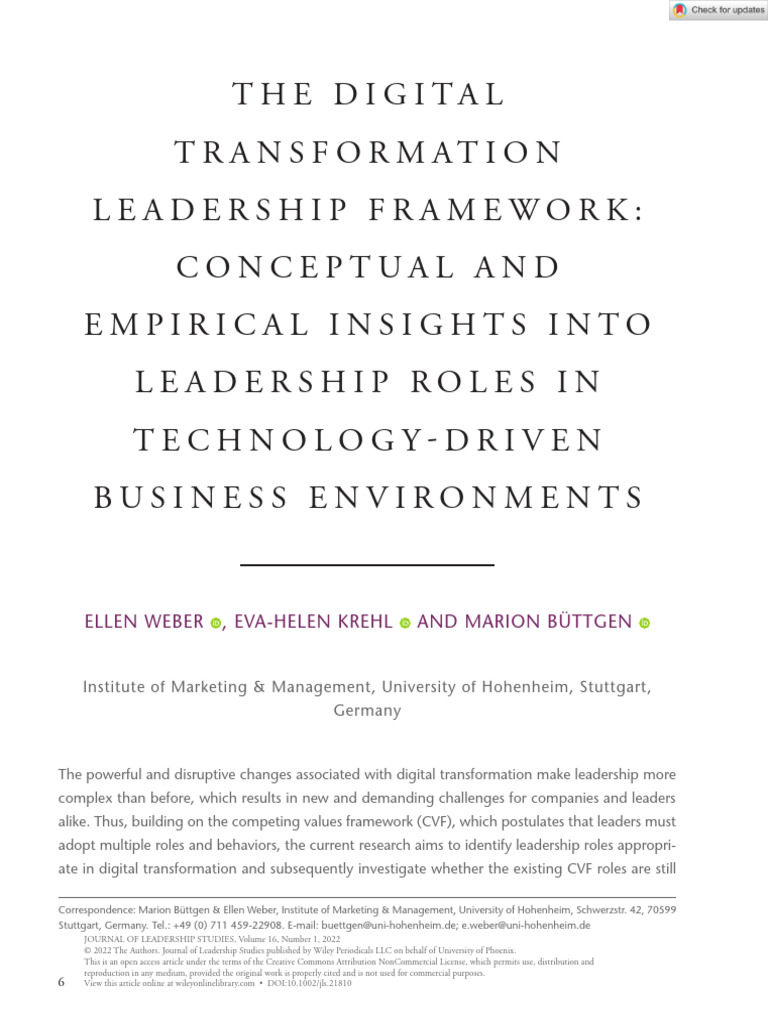 Leadership Roles in Digital Transformation | PDF | Leadership ...