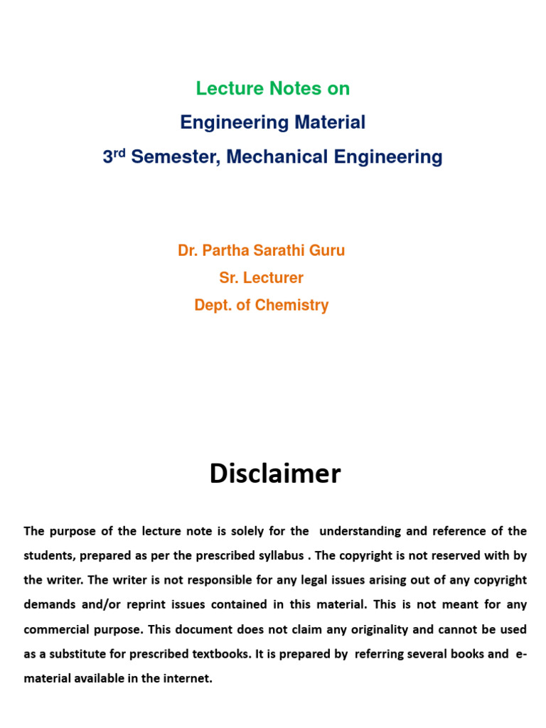 Lecture Note Engg Material | PDF | Deformation (Engineering ...