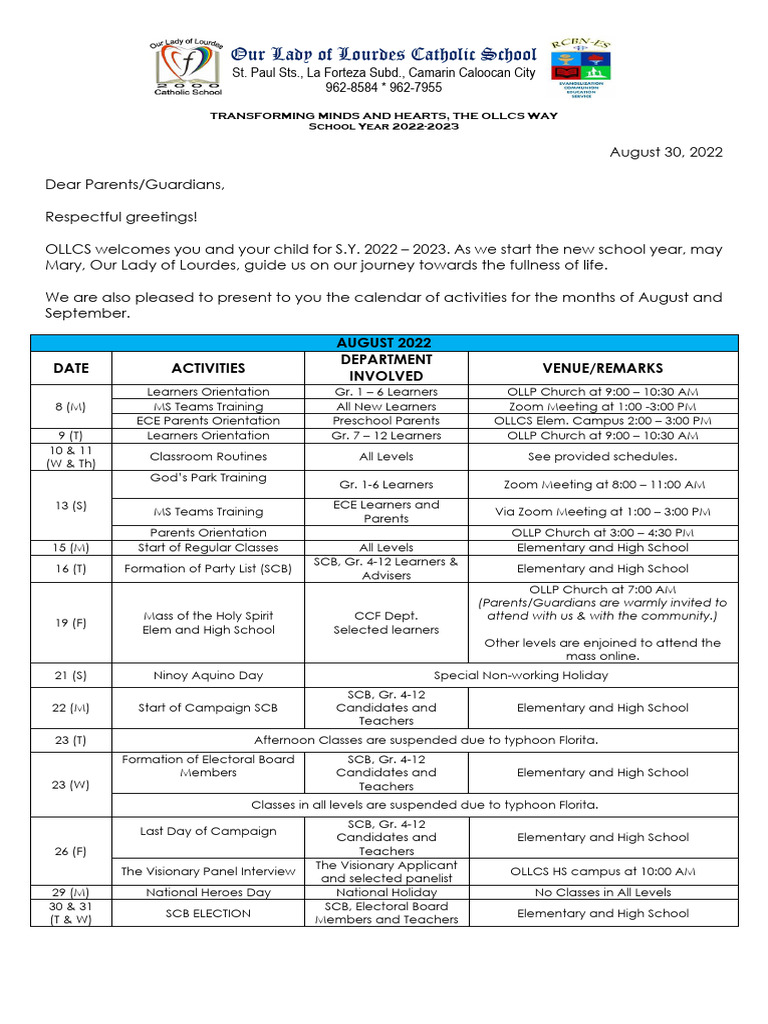 OLLCS School Year 2022-2023 Activities | PDF
