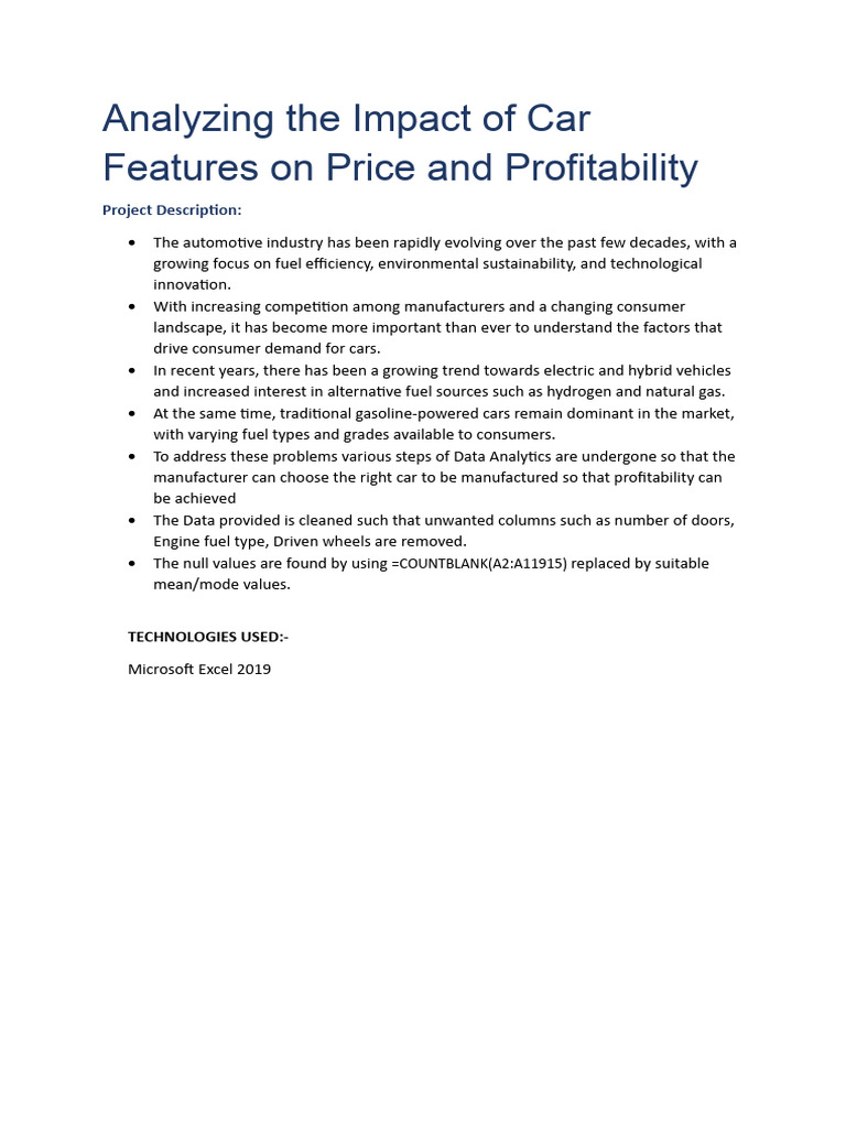 Car Features Impact on Pricing Analysis | PDF | Fuel Economy In ...