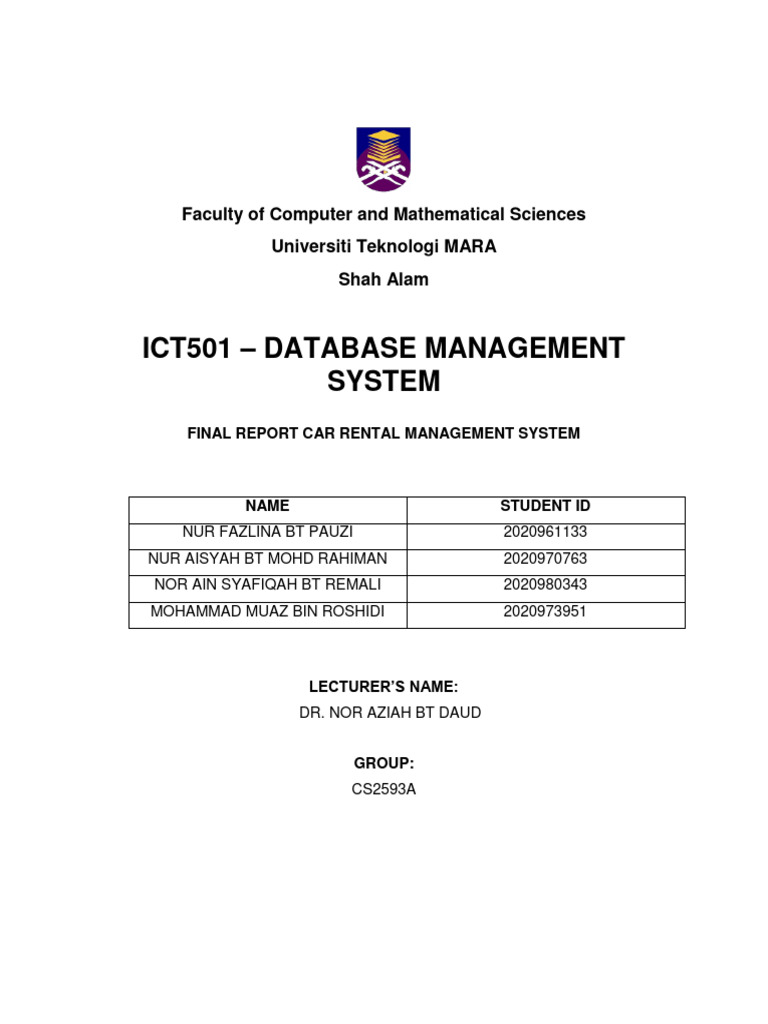 (Contoh) KLEZCAR RENTAL MANAGEMENT SYSTEM | PDF | Database Index | Information Technology Management
