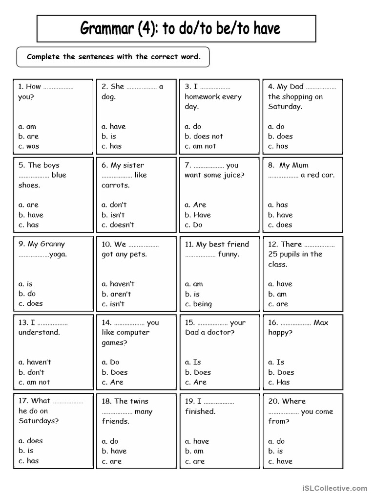Grammar Multiple-Choice (4) - To Do - Be - Have | PDF