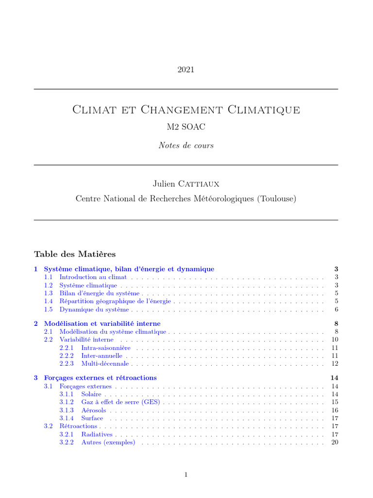 Cattiaux Climat Notes de Cours | PDF | Atmosphère | Climat