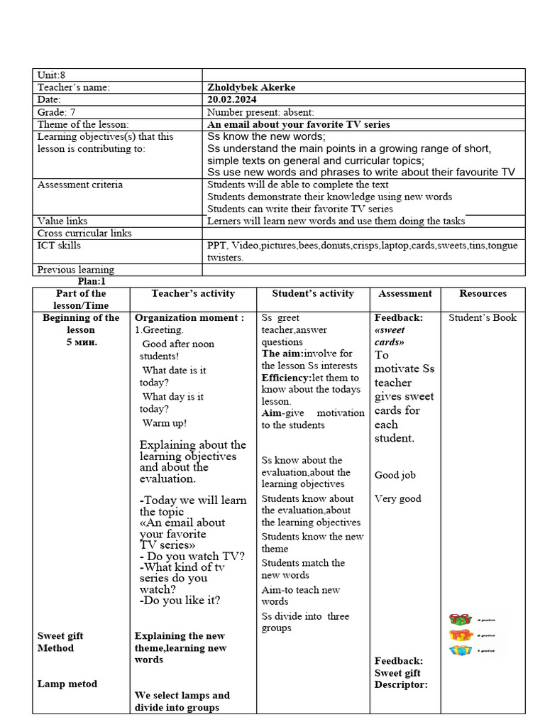 7 Class Plan - Docxn | PDF | Teachers | Human Communication