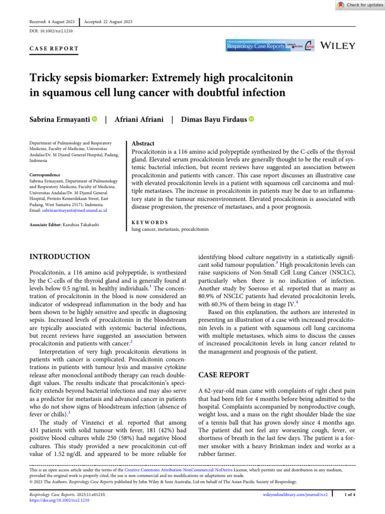 Respirology Case Reports - 2023 - Ermayanti - Tricky Sepsis Biomarker Extremely High ...