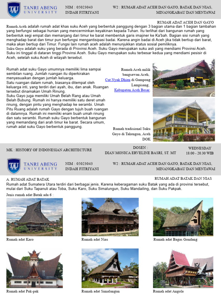 SEJARAH ARSITEKTUR - RUMAH ADAT ACEH DAN GAYO, BATAK DAN NIAS ...