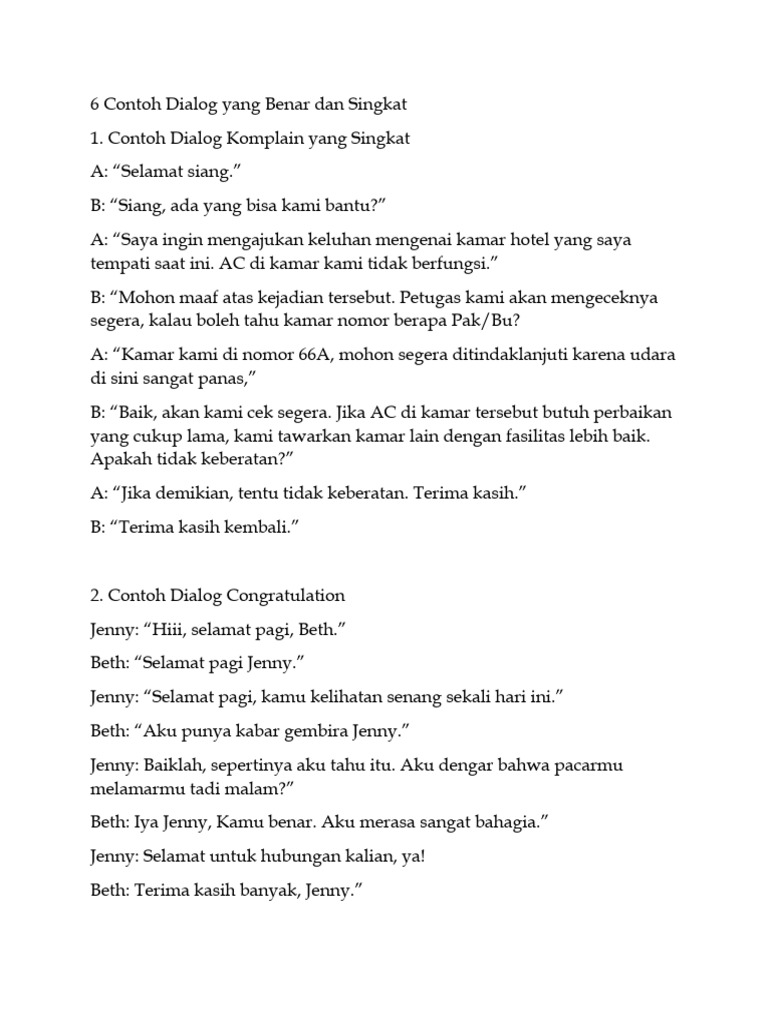 6 Contoh Dialog Yang Benar Dan Singkat | PDF