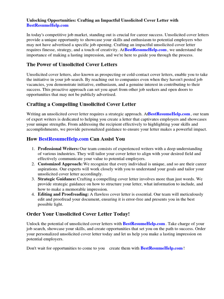 Unsolicited Cover Letter Format | Download Free PDF | Résumé | Employment