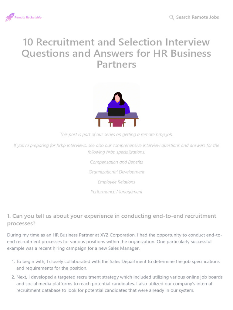 10 Recruitment and Selection Interview Questions and Answers For HR ...