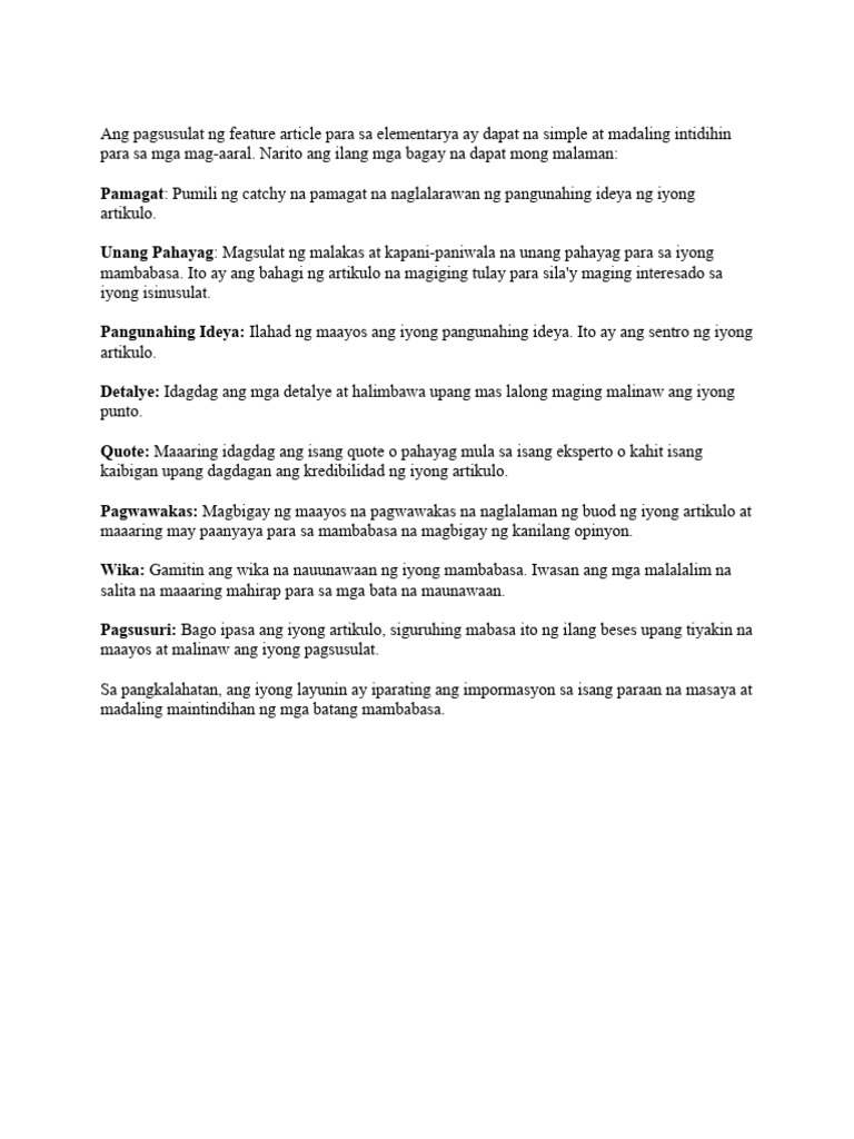 FEATURE ARTICLE GUIDE TAGALOG | PDF