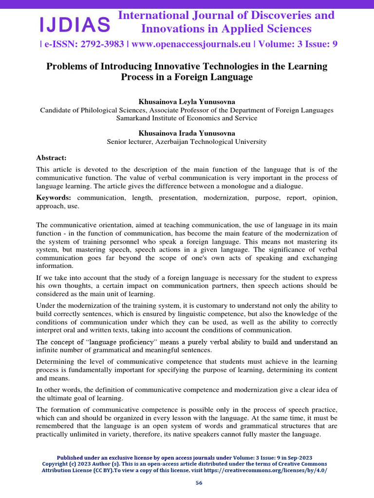 Problems of Introducing Innovative Technologies in The Learning Process in A Foreign Language ...