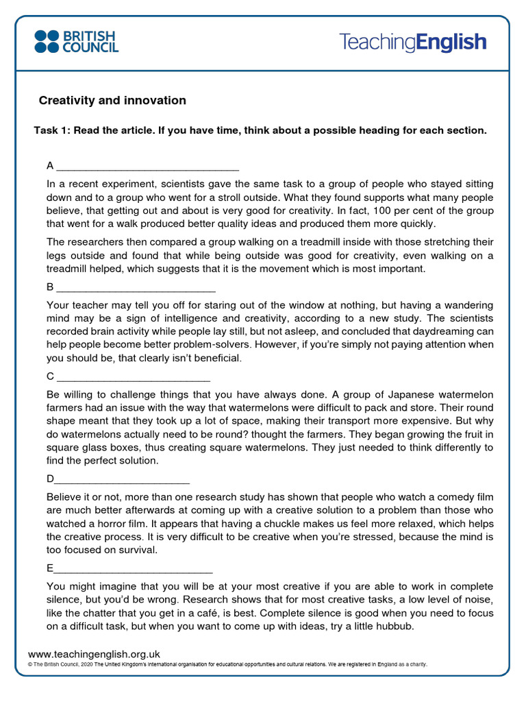 Creativity Innovation StudentWorksheet | PDF | Creativity | Intelligence