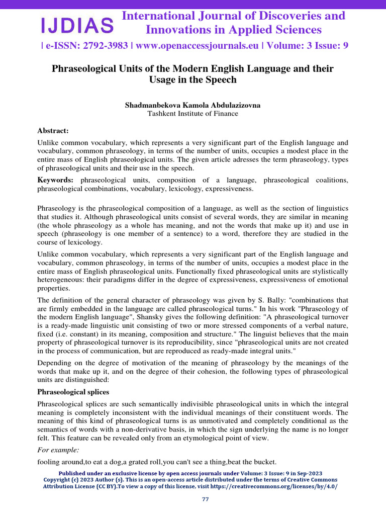 Phraseological Units of The Modern English Language and Their Usage in ...