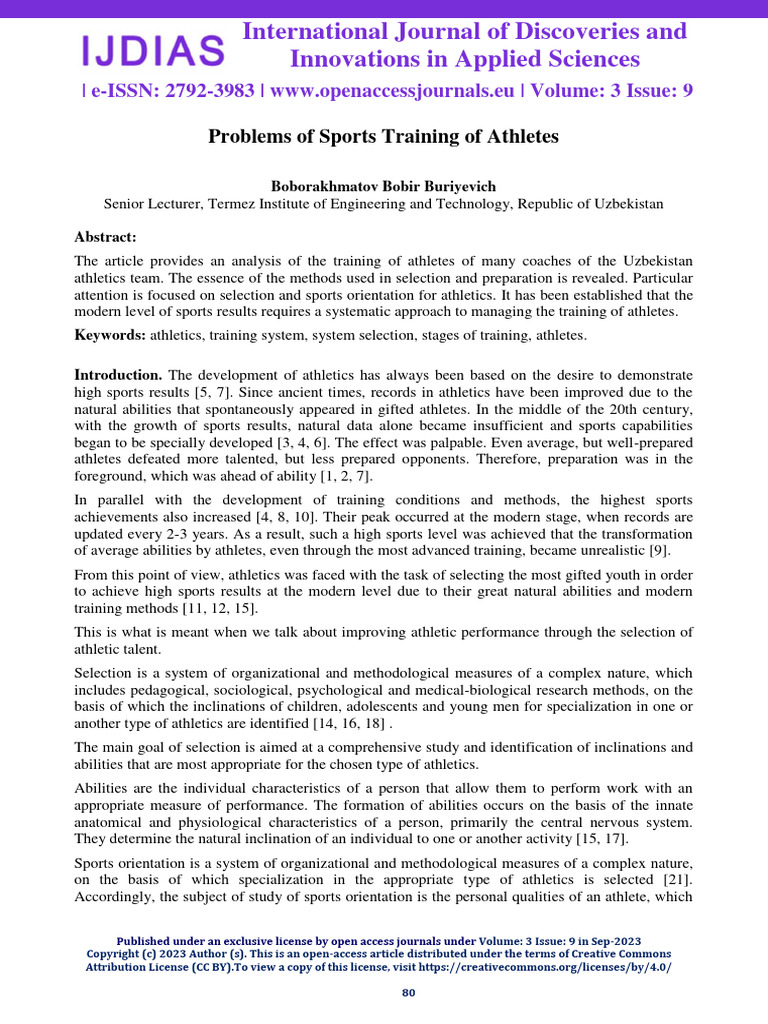 Problems of Sports Training of Athletes | Download Free PDF | Open ...