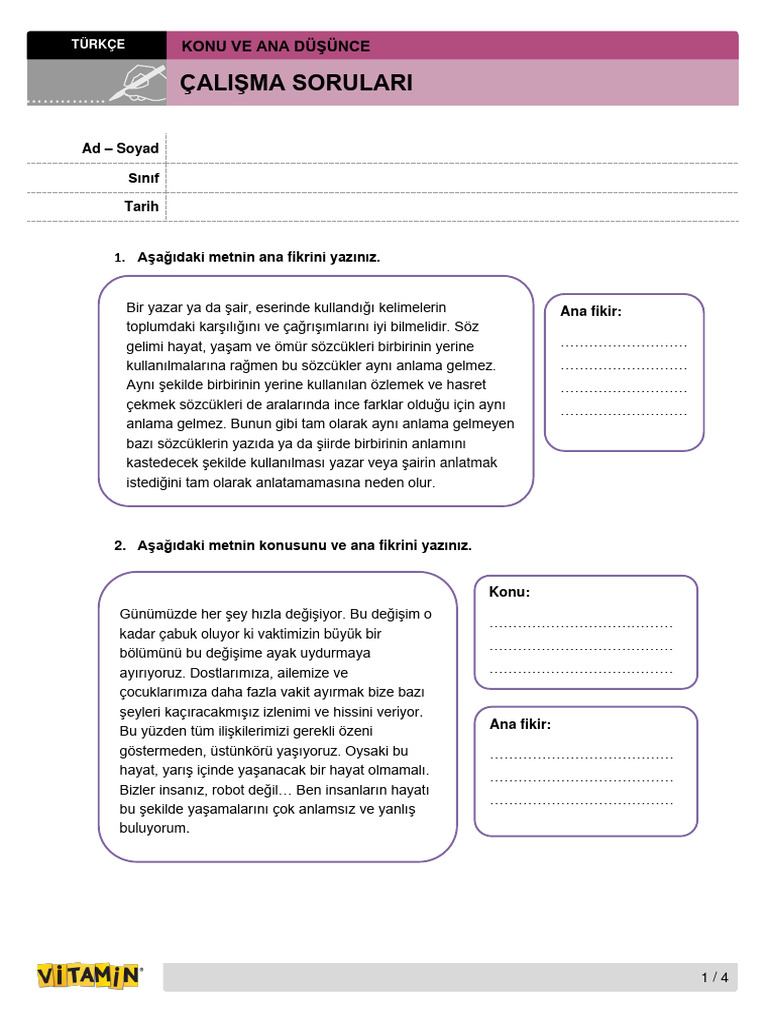 Konu-Ana Fikir | PDF