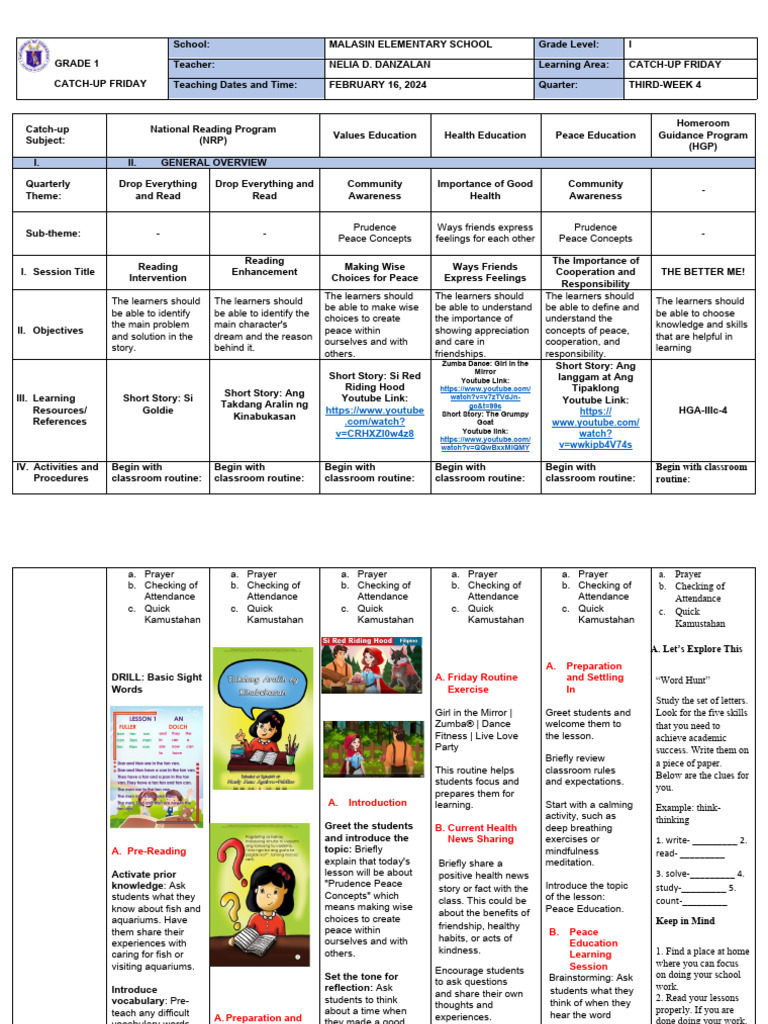 DLL Catch Up Friday Week 4 | PDF | Learning | Vocabulary