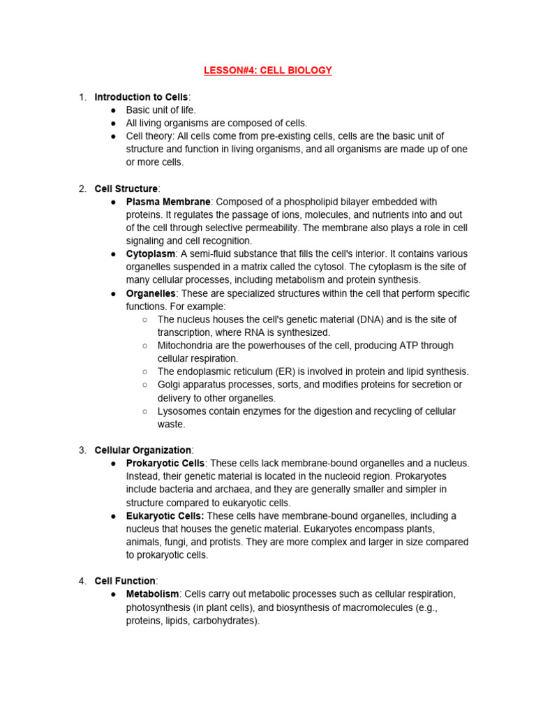 Lesson#4 - Cell Biology | Download Free PDF | Cell (Biology) | Cell ...