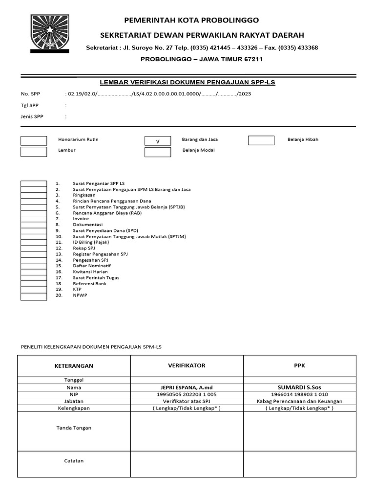 Verifikasi Dokumen Pengajuan SPP | PDF