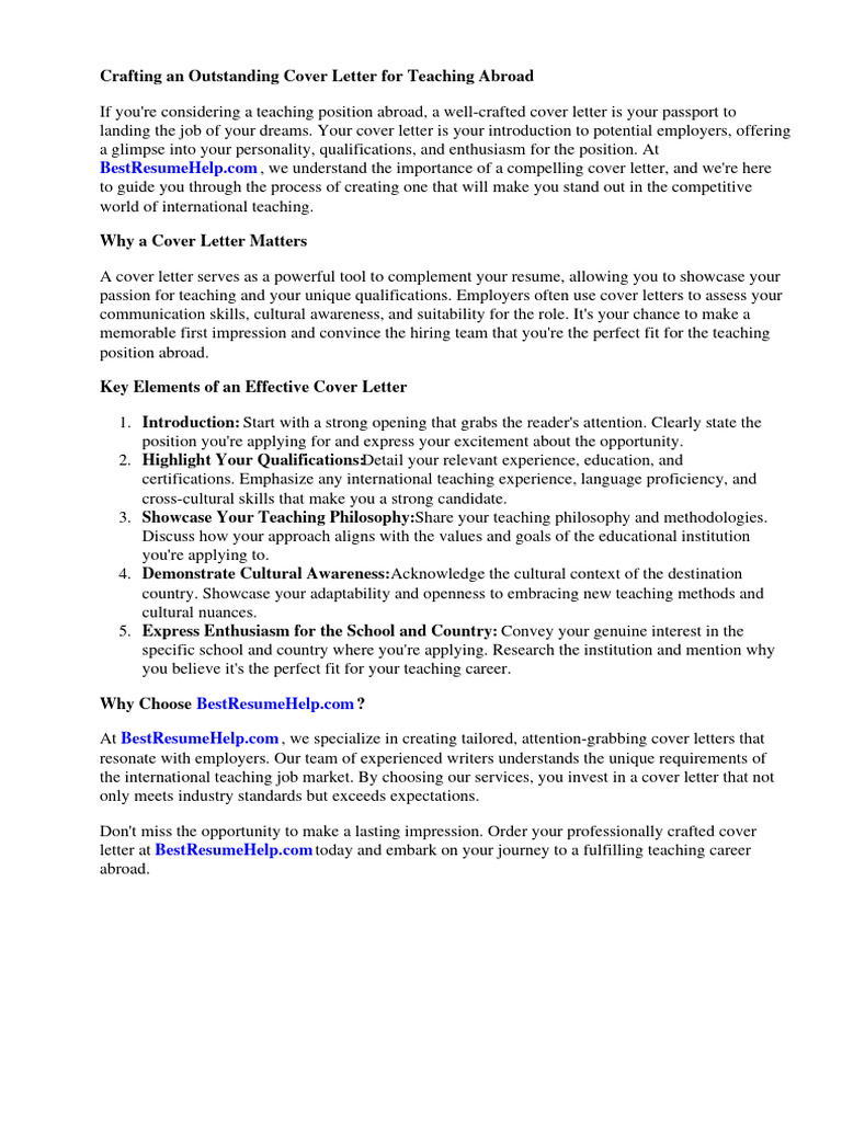 Cover Letter For Teaching Abroad | Download Free PDF | Teachers | Résumé