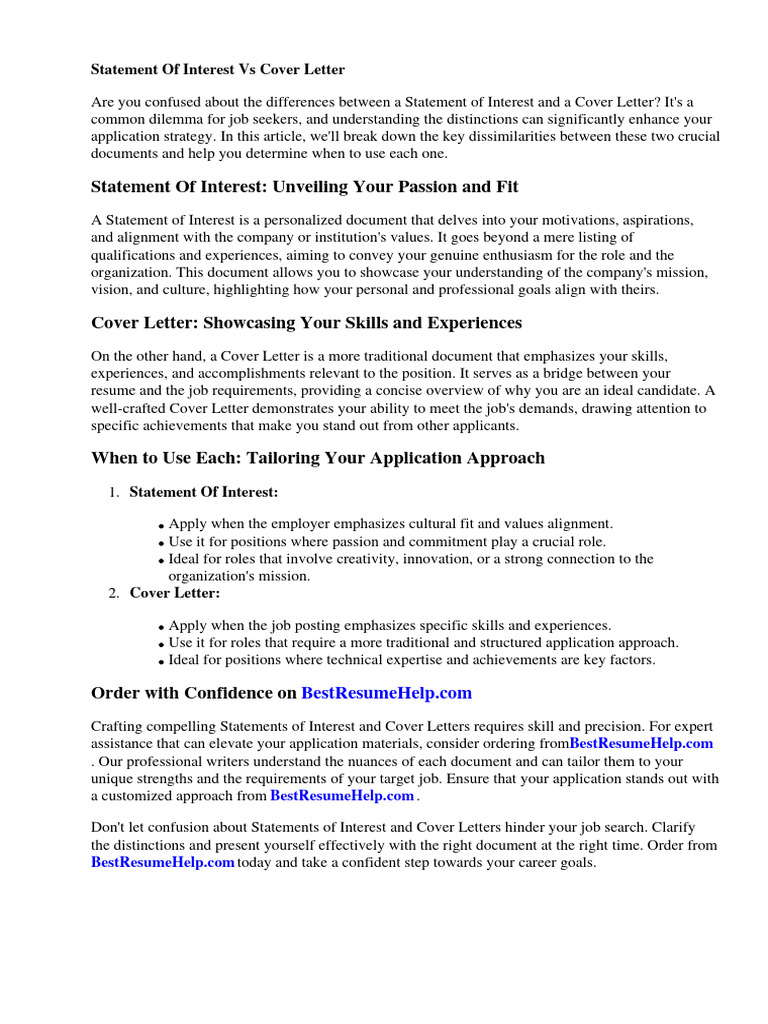 Statement of Interest Vs Cover Letter | PDF | Résumé | Employment