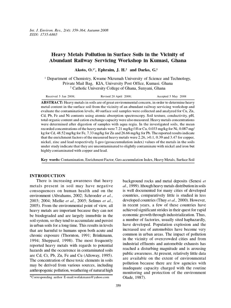 Akoto Et Al (2008) Heavy Metals Pollution in Surface Soils in The ...