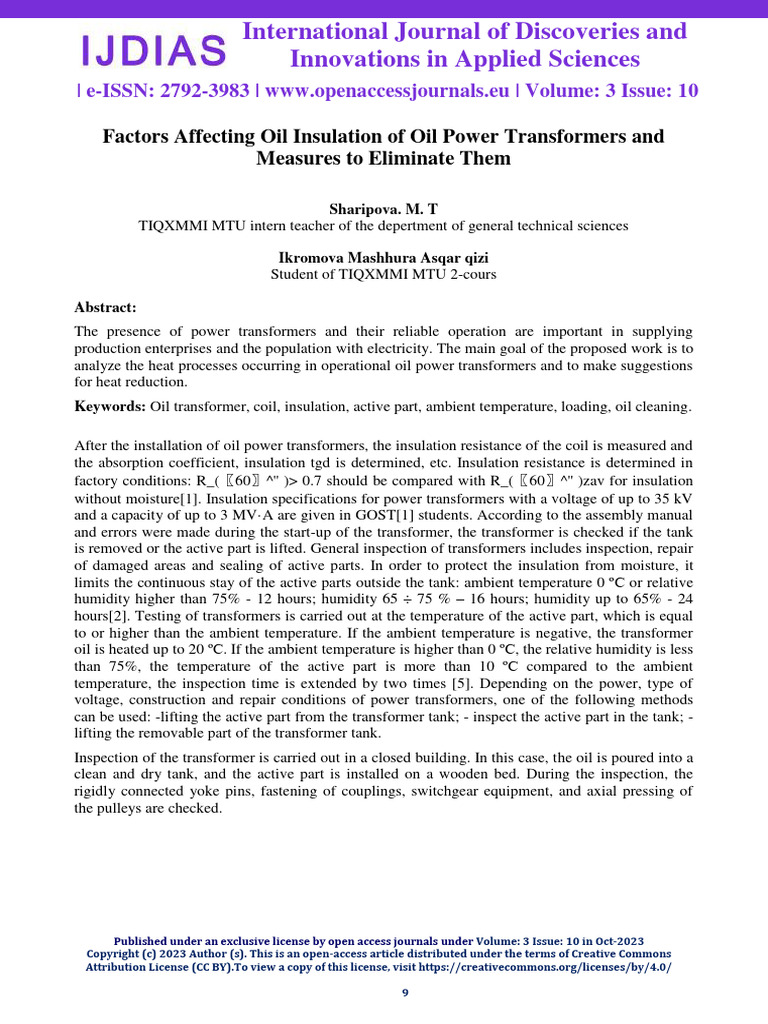 Factors Affecting Oil Insulation of Oil Power Transformers and Measures ...