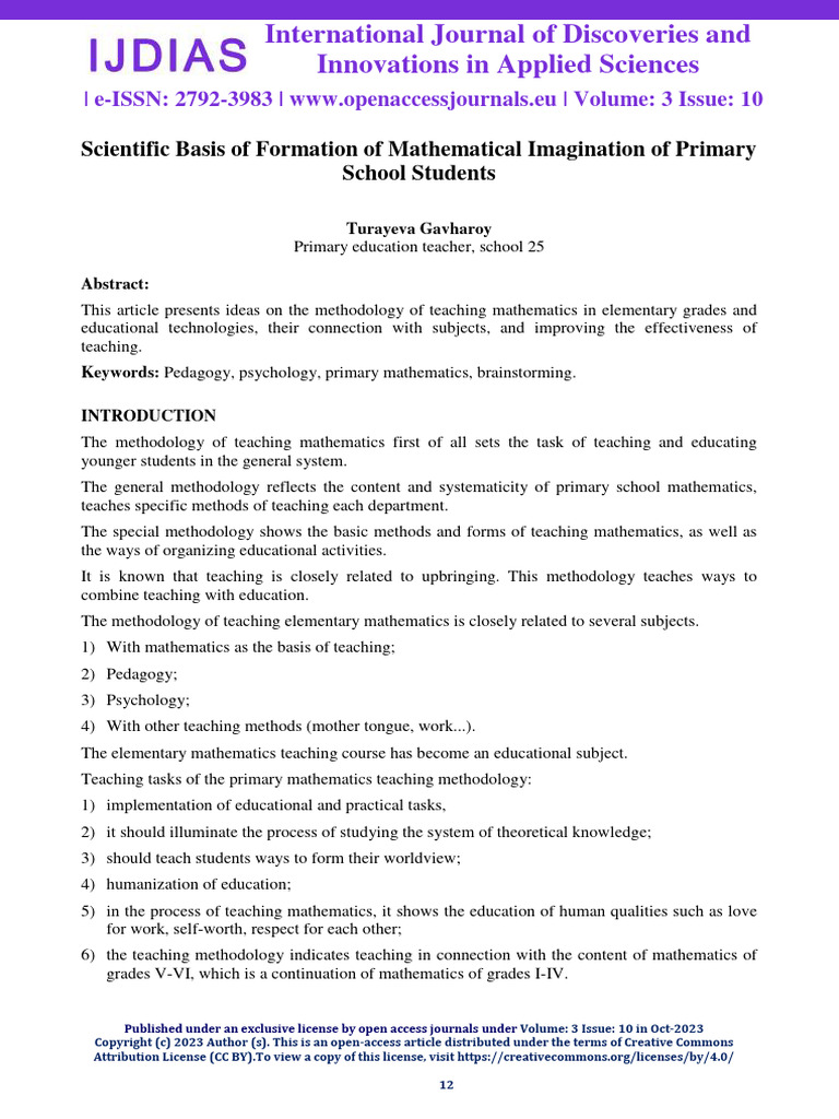 Scientific Basis of Formation of Mathematical Imagination of Primary ...