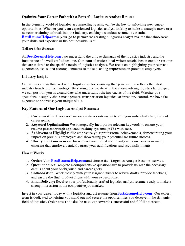 Logistics Analyst Resume | PDF | Logistics | Résumé