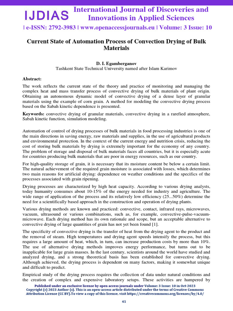 Current State of Automation Process of Convection Drying of Bulk Materials | PDF | Humidity ...