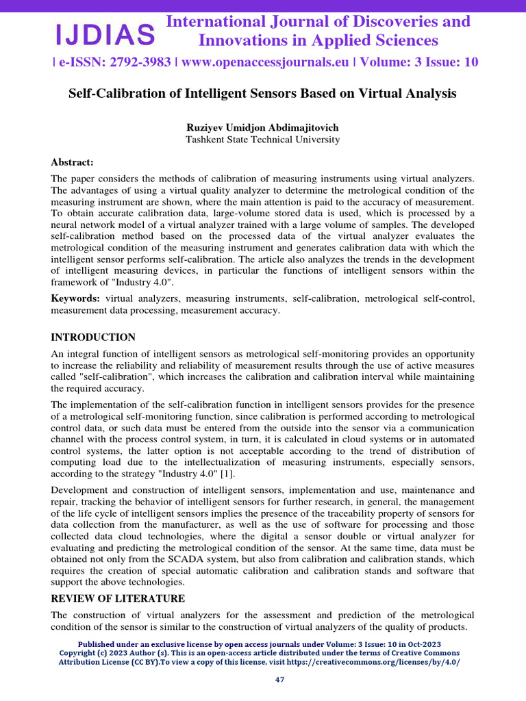 Self-Calibration of Intelligent Sensors Based On Virtual Analysis | PDF | Calibration | Data