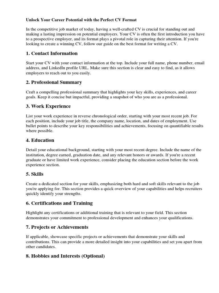 Format To Writing A CV | PDF | Résumé