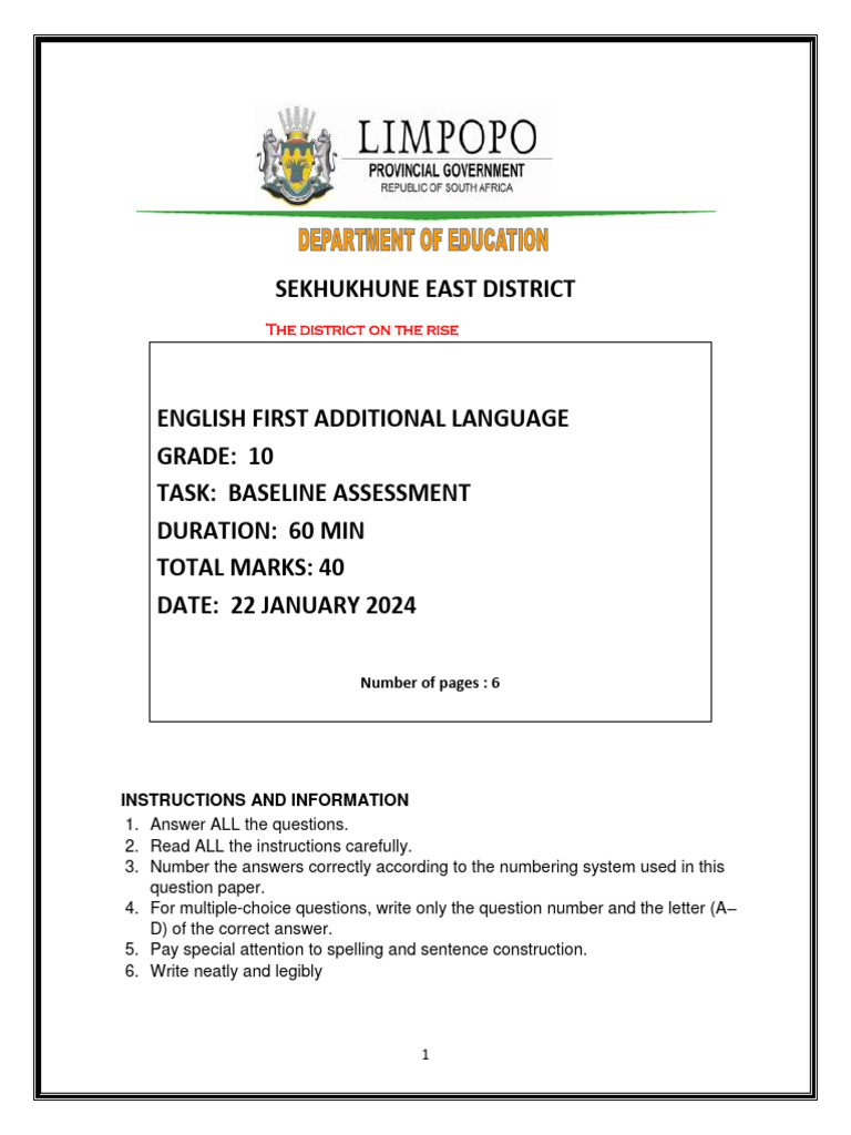 Grade 10 Baseline Assessment Task | PDF | Career & Growth | Games ...