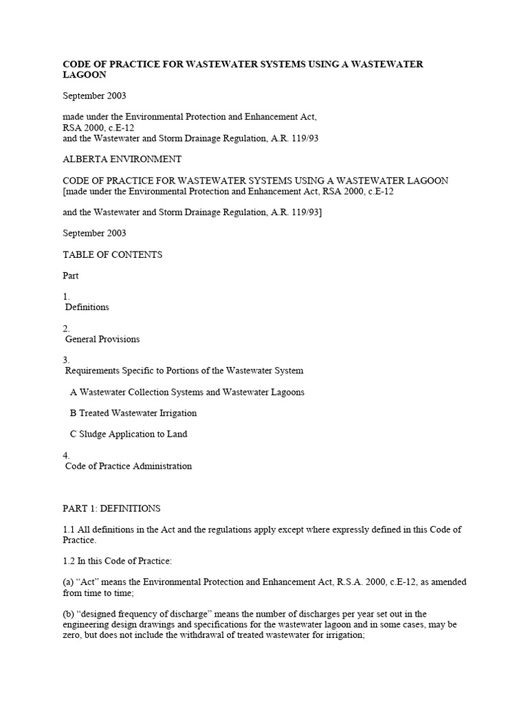 Wastewater Lagoon Systems Code of Practice | PDF | Reclaimed Water ...