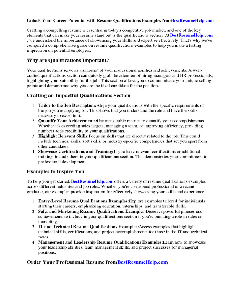 Resume Qualifications Examples Guide | PDF | Résumé | Incentive