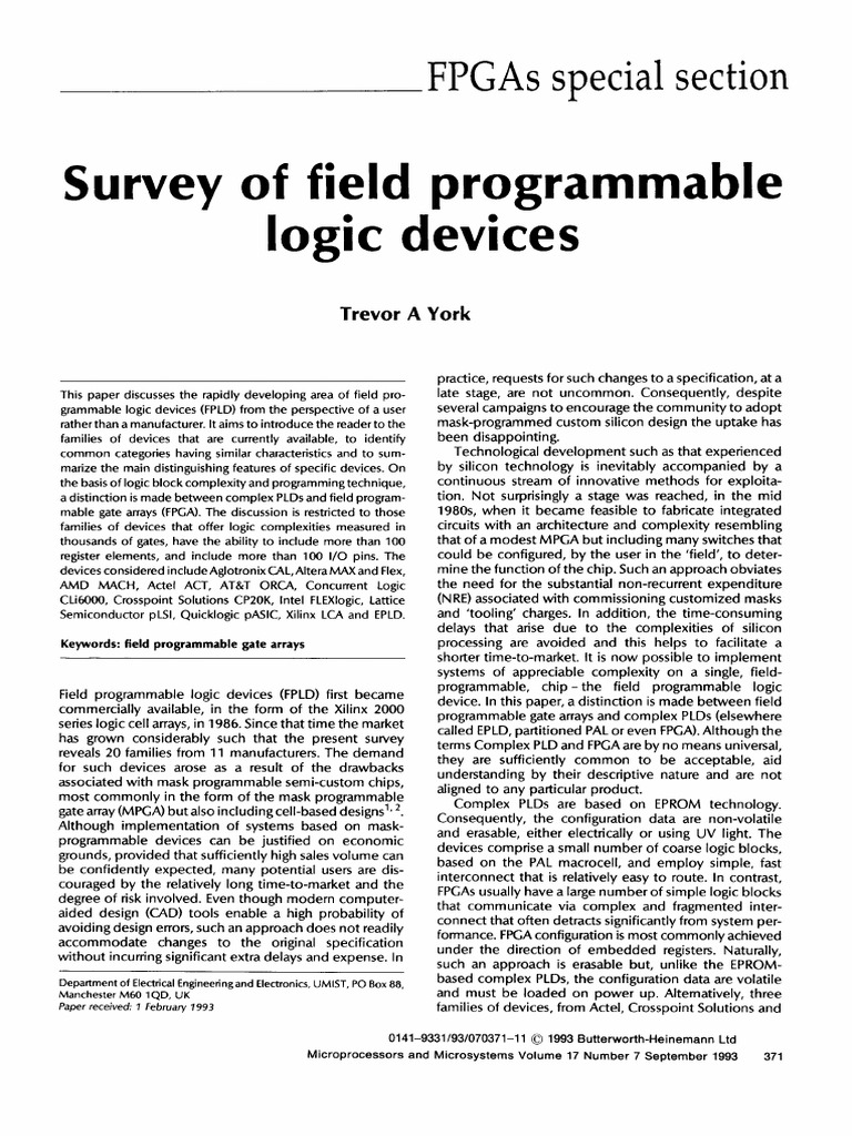 Survey of FPGA | PDF | Field Programmable Gate Array | Electronic Circuits