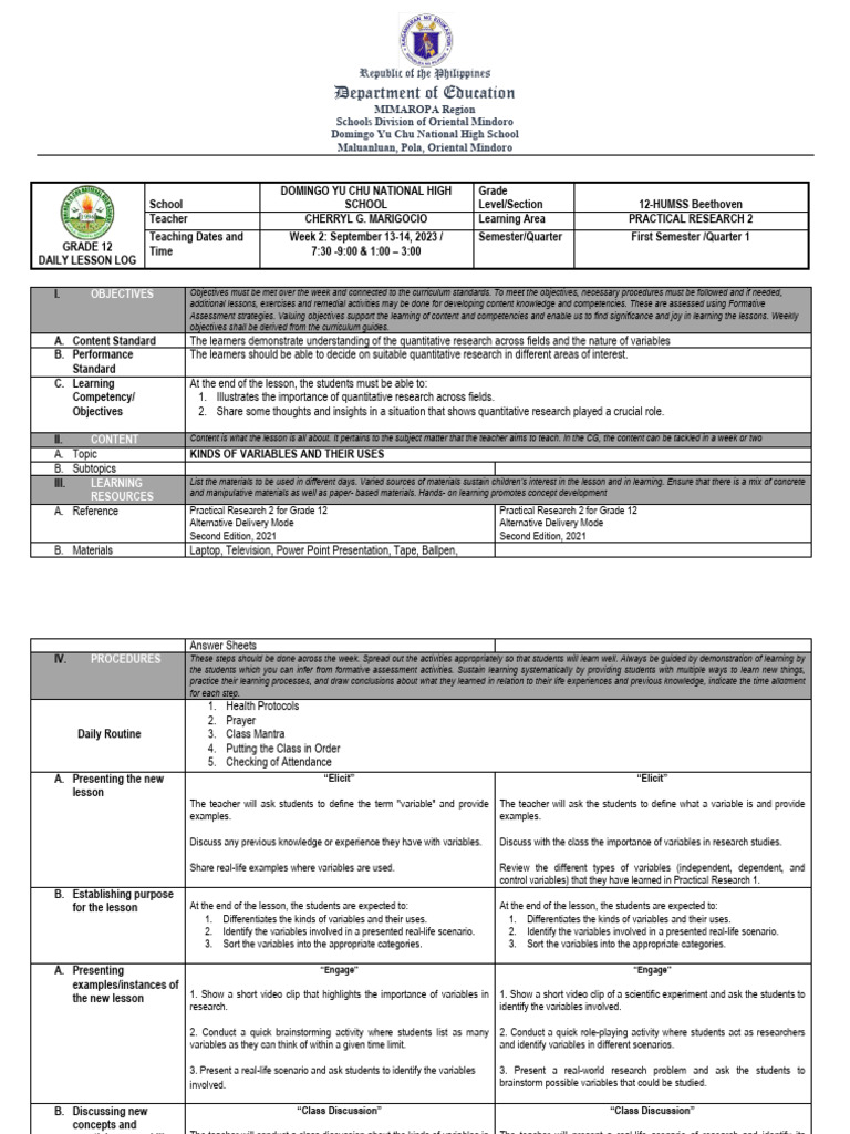 PR2 Week 3 | PDF | Level Of Measurement | Dependent And Independent Variables