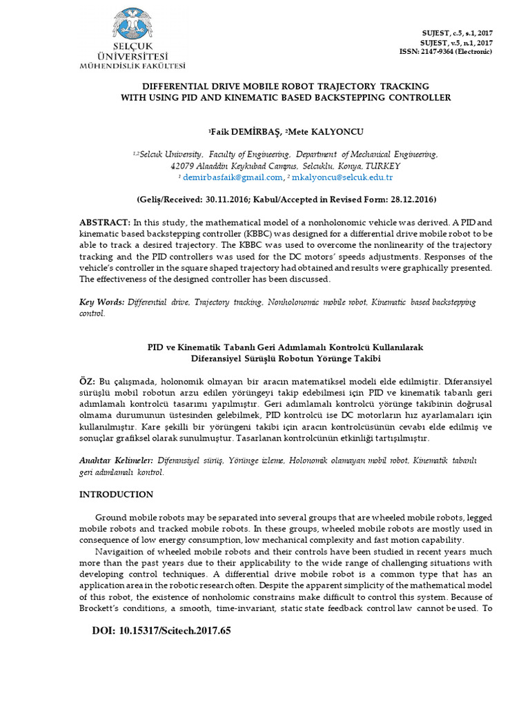 DDMR Trajectory Tracking With Using Pid and Kinematic Based Backstepping Controller | PDF ...