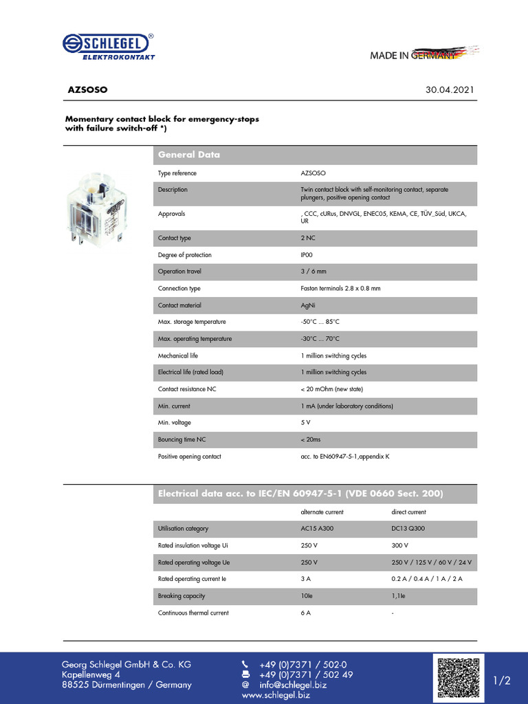 Emergency Stop Contact Block AZSOSO | PDF | Physical Sciences ...