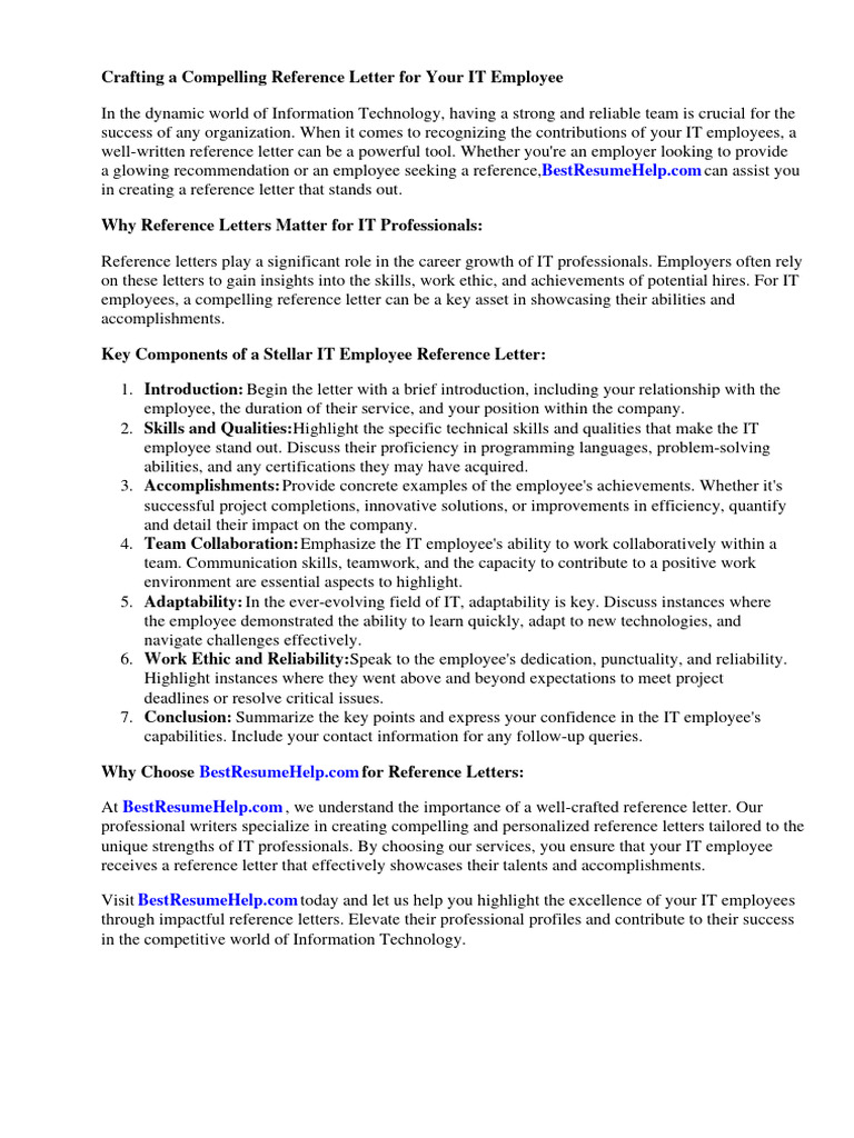 Reference Letter For It Employee | PDF | Employment | Résumé