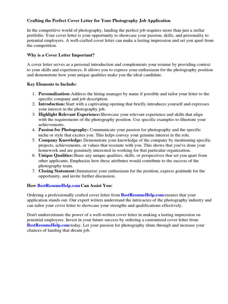 Cover Letter For Photography Job | PDF | Résumé | Experience