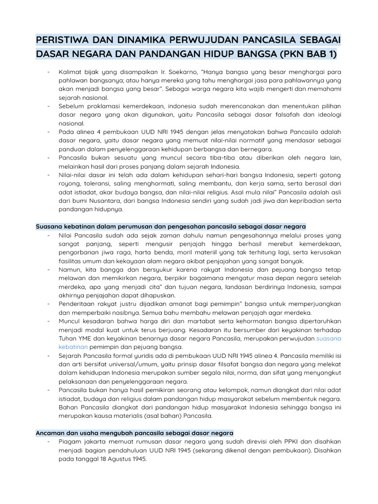 Peristiwa Dan Dinamika Perwujudan Pancasila Sebagai Dasar Negara Dan Pandangan Hidup Bangsa (PKN ...