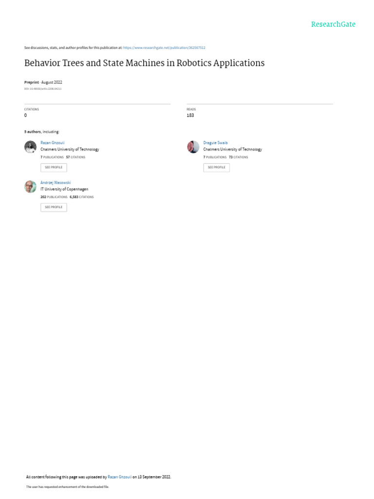Behavior Trees And State Machines In Robotics Appl Pdf Robotics Library Computing