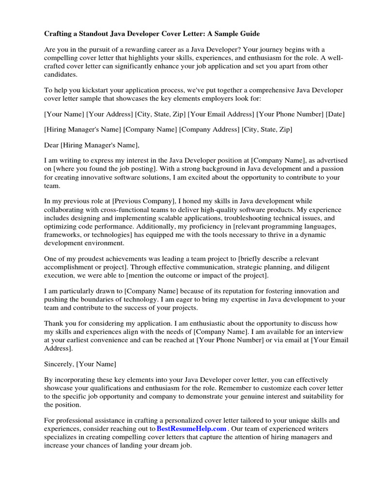 Java Developer Cover Letter Sample | PDF