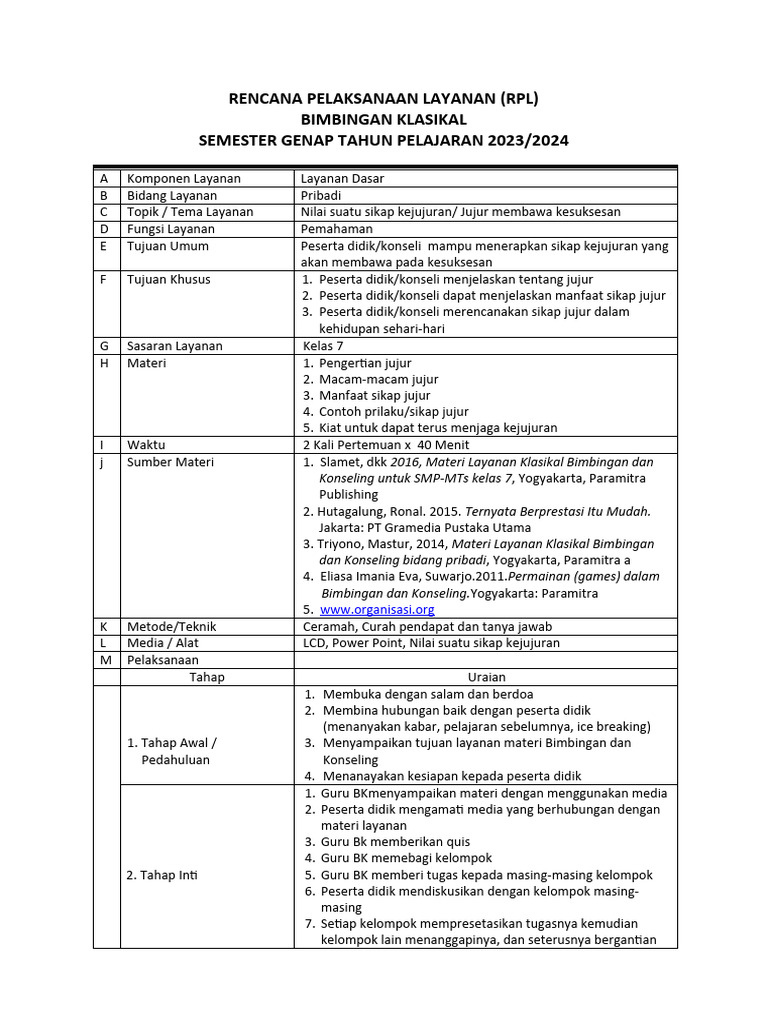 RPL NILAI SUATU SIKAP KEJUJURAN (Genap) | PDF